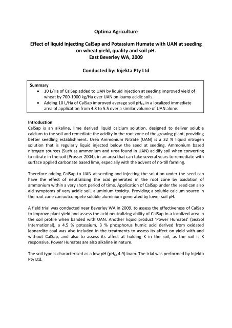 CalSap Liquid Injection Beverely WA 2009 - Optima Agriculture