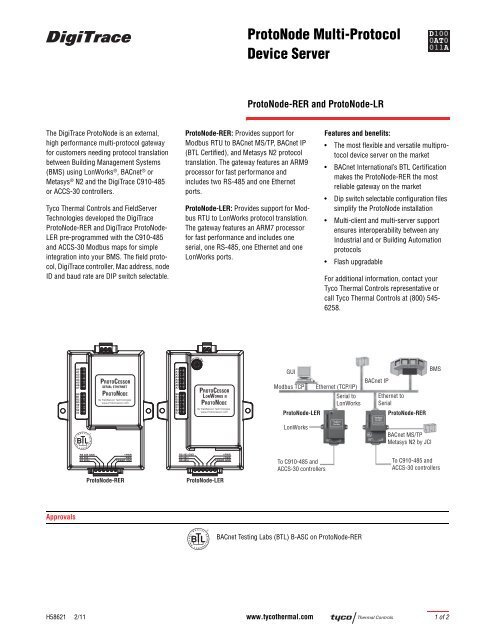 ProtoNode Multi-Protocol Device Server - Tyco Thermal Controls