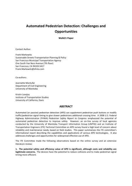 Automated Pedestrian Detection Challenges And Walk21