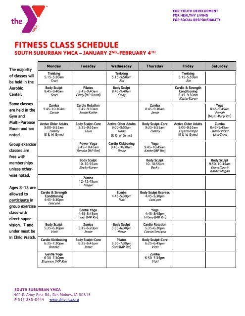 FITNESS CLASS SCHEDULE - YMCA of Greater Des Moines