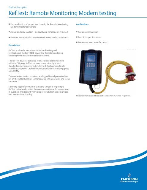 RefTest: Remote Monitoring Modem testing - Emerson Climate ...