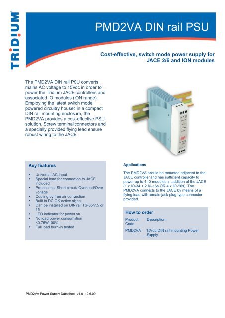 PMD2VA DIN rail PSU - Tridium Europe