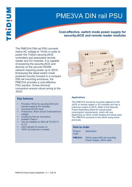 PME3VA DIN rail PSU - Tridium Europe