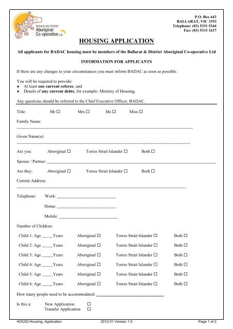 BADAC Housing Application form