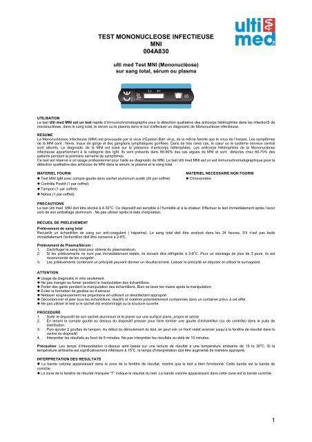test mononucleose infectieuse mni 004a830 - ulti med Products