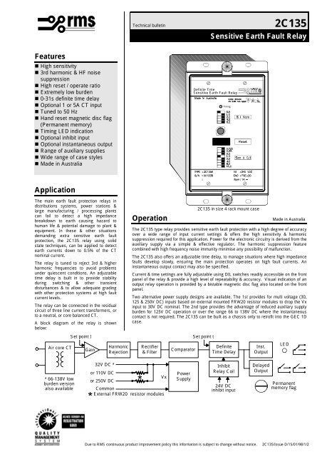 Features Application Sensitive Earth Fault Relay ... - Rmspl.com.au