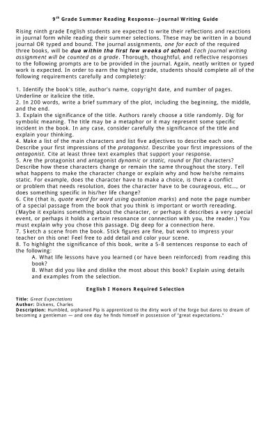 9th Grade Book Report Format