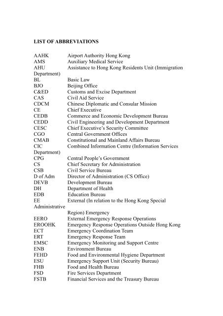 LIST OF ABBREVIATIONS AAHK Airport Authority Hong Kong AMS ...