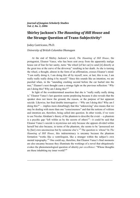 Shirley Jackson's The Haunting of Hill House and - The Jungian ...