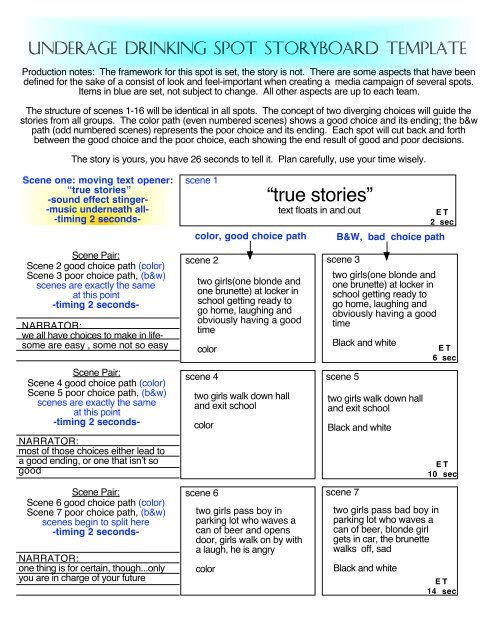 Underage Drinking Spot Storyboard Template - Teaching Story