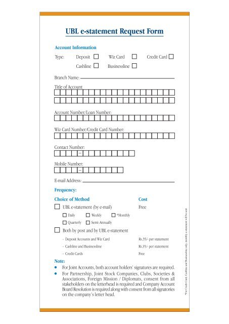 Terms & Conditions for UBL e-statement - United Bank Limited