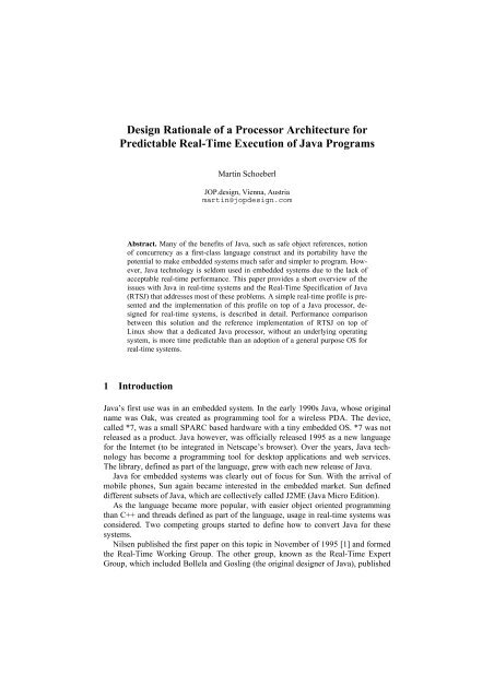 Design Rationale Of A Processor Architecture For Predictable Real 