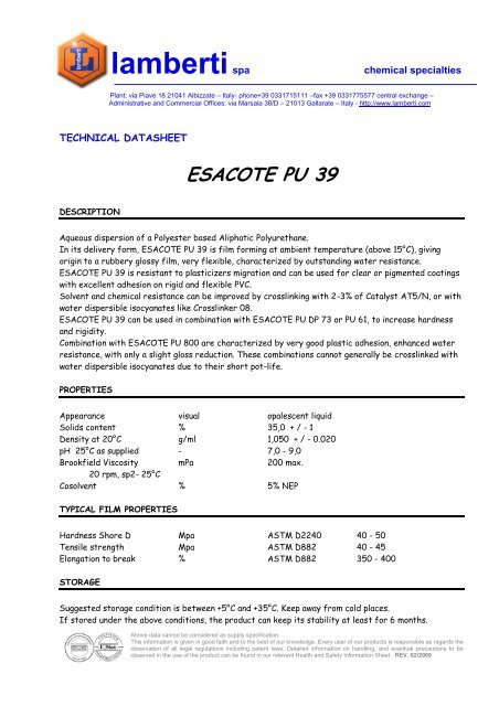 Esacote PU39 TDS - BCI Chemical