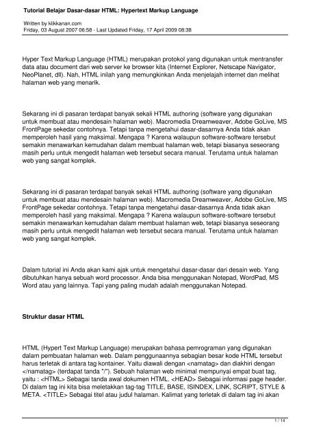 Tutorial Belajar Dasar Dasar Html Hypertext Markup Fileserver