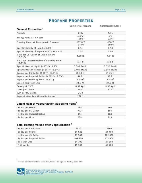 PROPANE PROPERTIES Propane Gas Association of Canada