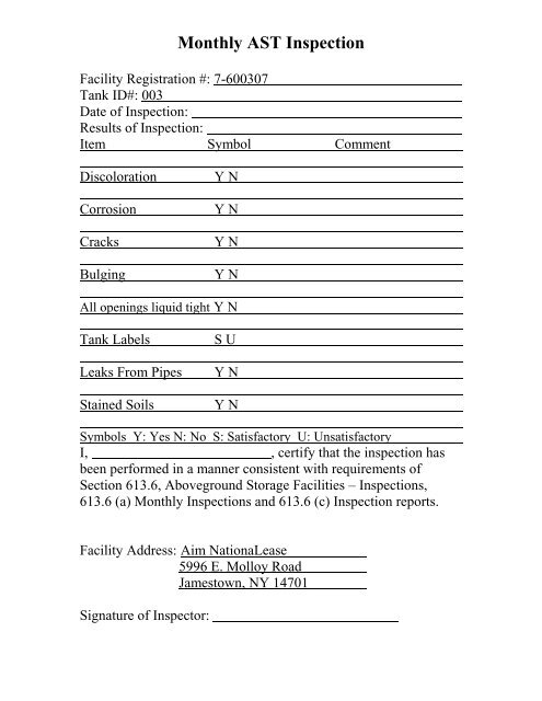 Monthly AST Inspection - Aim NationaLease