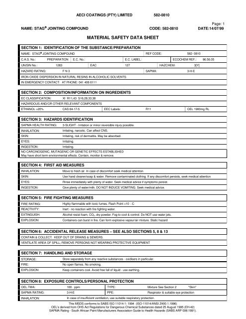 STAG Jointing Compound Data Sheet - Incledon