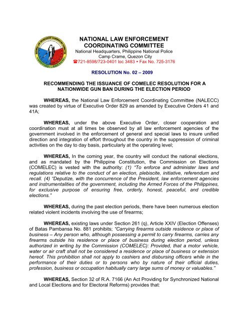 Resolution No. 02â 2009 - PNP Directorate for Operations ...