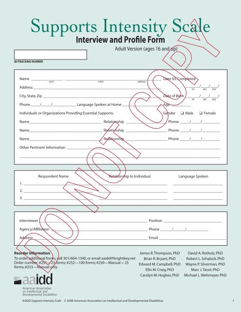Supports Intensity Scale for Adults Sample Form