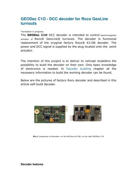 GEODec C1O - DCC decoder for Roco GeoLine turnouts