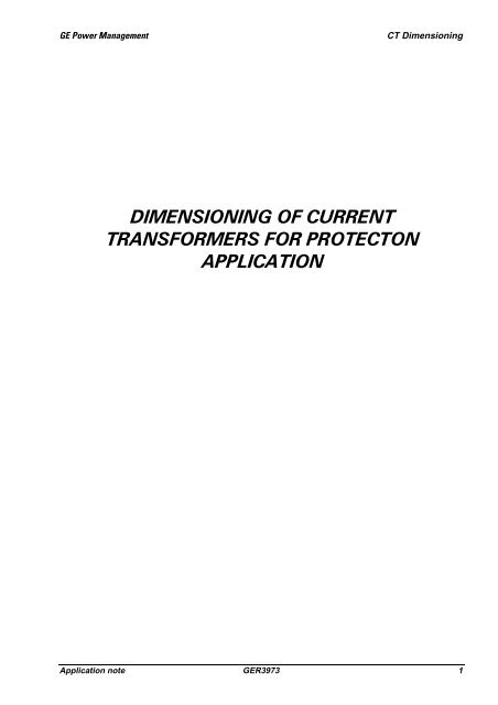 Dimensioning Of Current Transformers For Protection Cigre