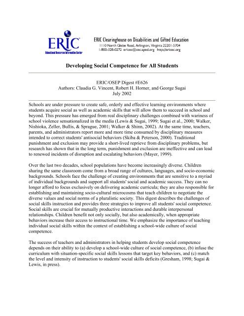 Developing Social Competence for All Students - Behavioral ...