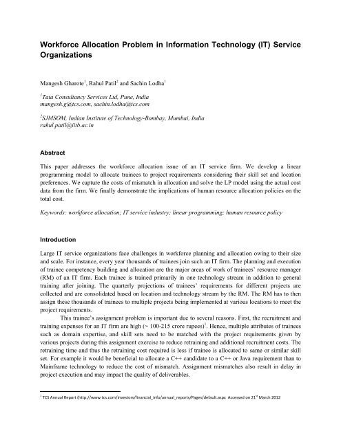 Workforce Allocation Problem in Information Technology (IT ... - trddc