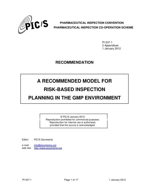 a recommended model for risk-based inspection planning in ... - PIC/S