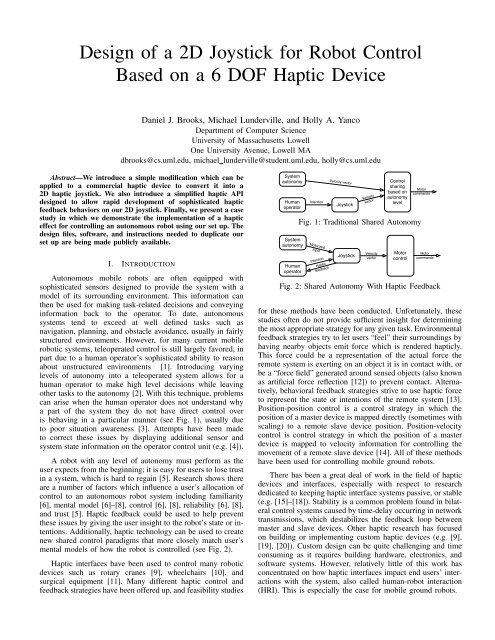 Design of a 2D Joystick for Robot Control Based on a 6 DOF Haptic ...