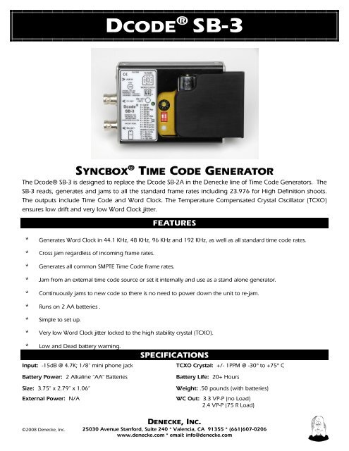 download sb-3 brochure - Denecke, Inc.