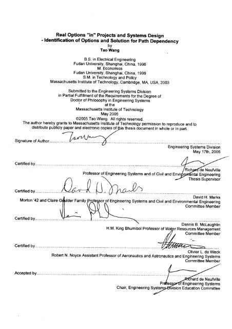 Real Options "in" Projects and Systems Design ... - Title Page - MIT