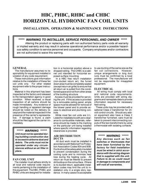 HBC, PHBC, RHBC and CHBC HORIZONTAL ... - First Co.