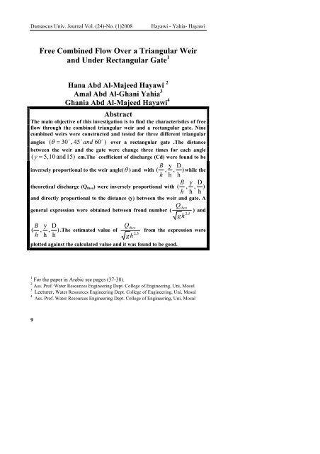 Free Combined Flow Over a Triangular Weir and Under Rectangular ...