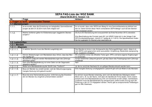 SEPA FAQ-Liste der WGZ BANK