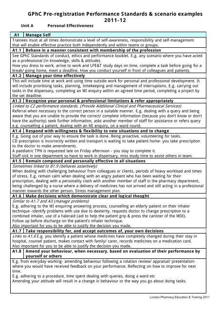 Gphc performance standards and examples of scenarios ... - LPE&T
