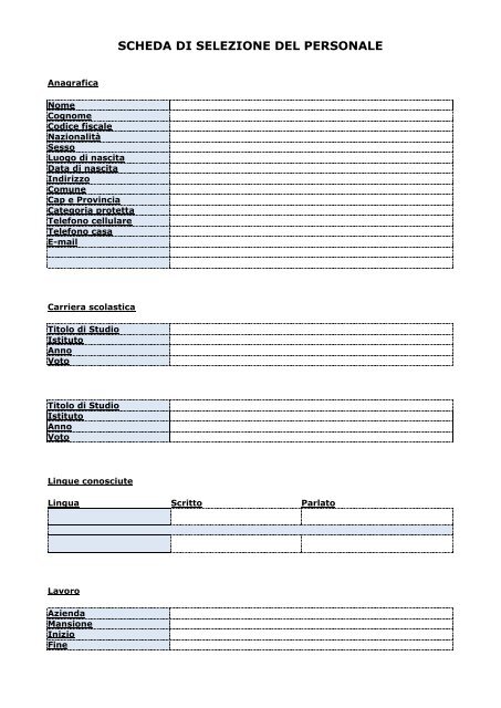 SCHEDA DI SELEZIONE DEL PERSONALE - Italiapaghe.it