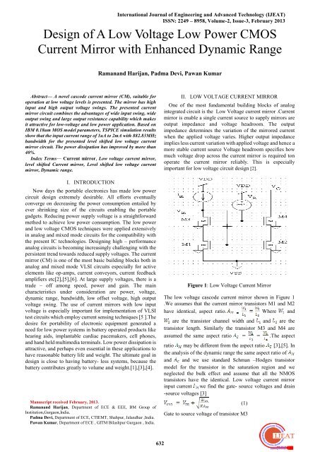Design of A Low Voltage Low Power CMOS Current Mirror with ...