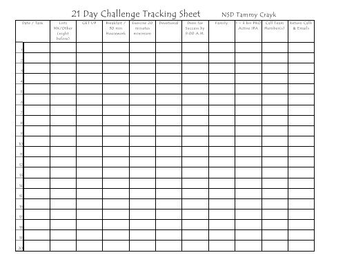 21 Day Challenge Tracking Sheet - VIRTUAL HELPER