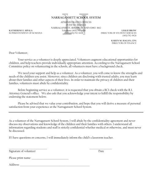 Volunteer Background Check - Narragansett Schools