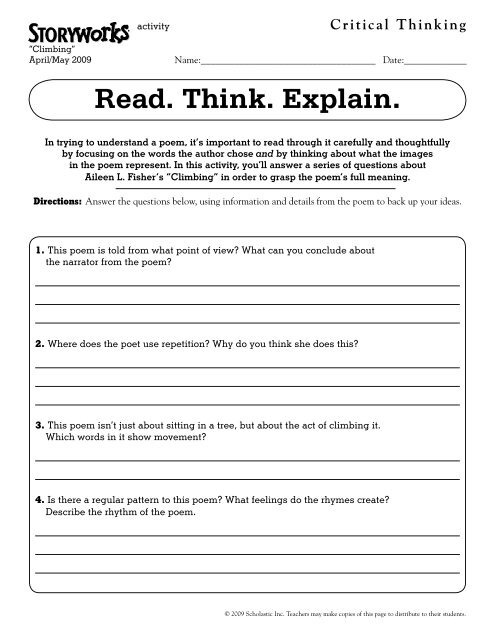 Read. Think. Explain. - Storyworks - Scholastic