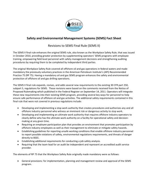 SEMS II - Gulf of Mexico Safety and Environmental Management ...