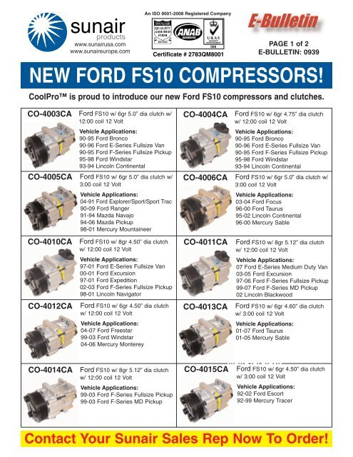 NEW FORD FS10 COMPRESSORS! - SunAir Products