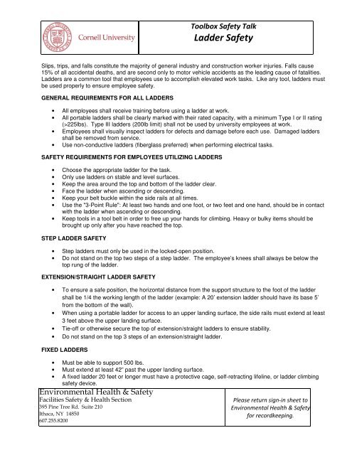 Ladder Safety Toolbox Talk - Environmental Health & Safety