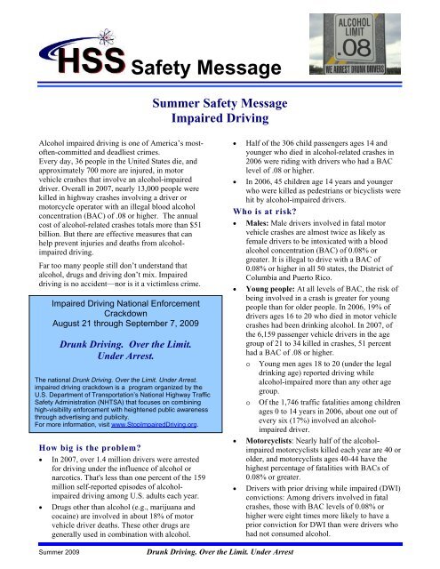 Summer Safety Message Impaired Driving