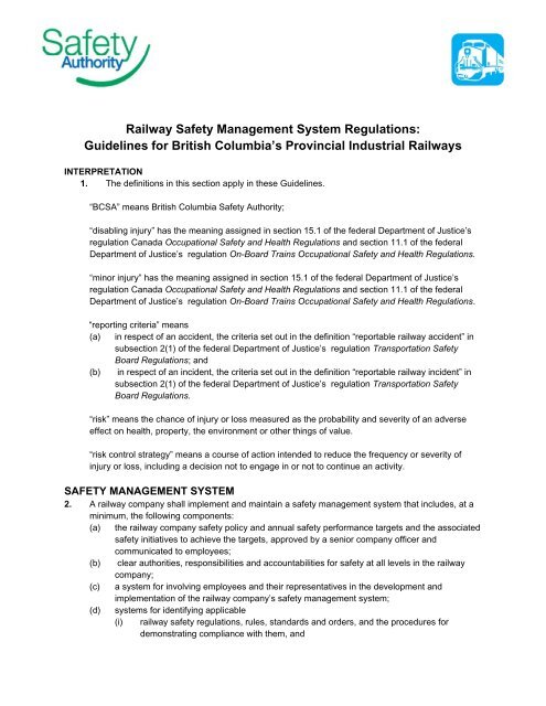 Railway Safety Management Systems Regulations Guidelines