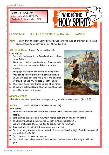 BIBLE LESSONS LESSON 4: THE HOLY SPIRIT in the life of DAVID