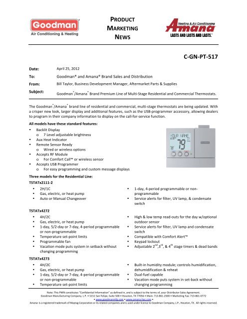 517-C-GN-PT-517--Premium Tstats - Goodman Manufacturing
