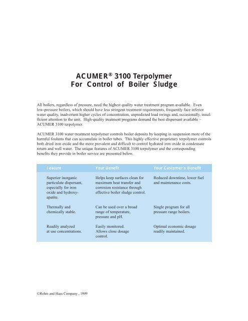 ACUMER 3100 Terpolymer For Control of Boiler Sludge