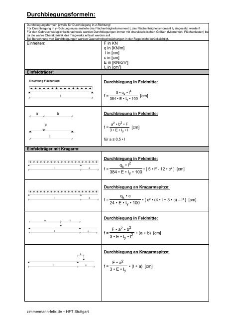Durchbiegungsformeln: - Zimmermann-felix.de