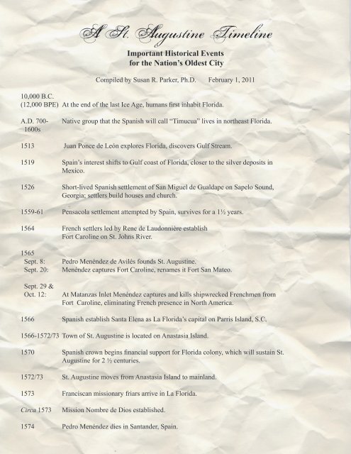 A St. Augustine Timeline - Oldest House - St. Augustine Historical ...